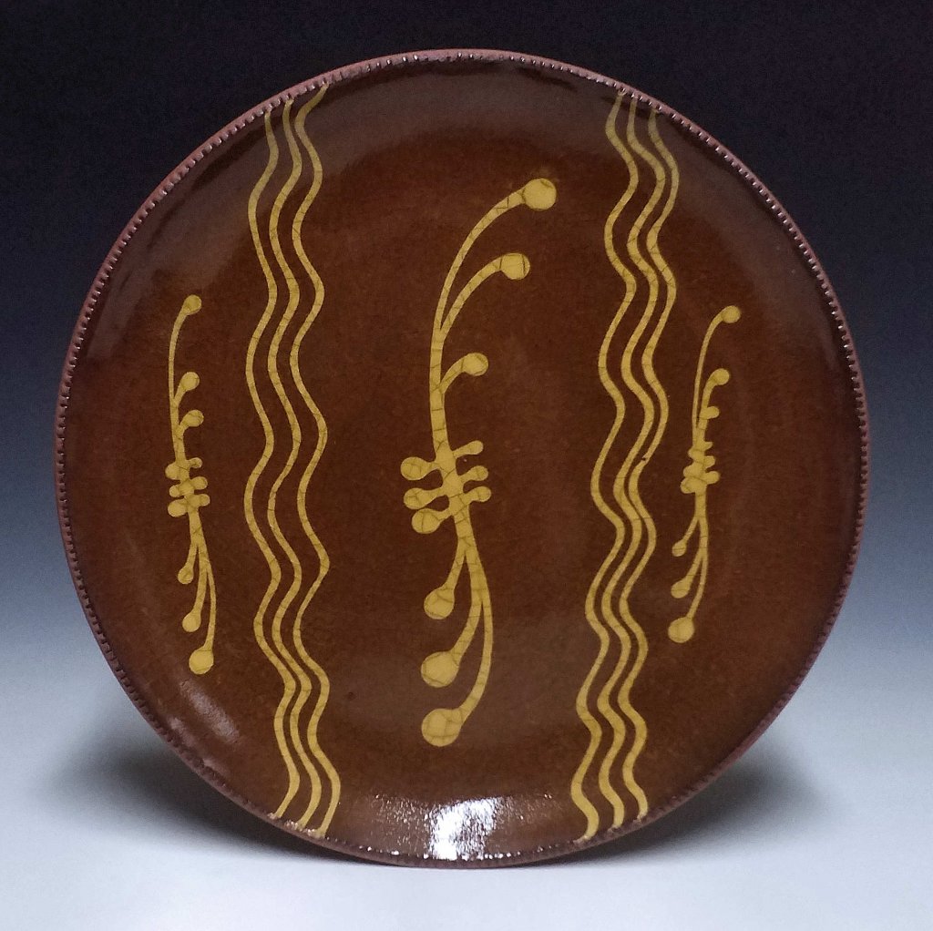 Round Plate, Brown Slipware, Twig - Stephen Earp